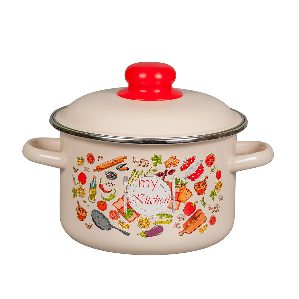 Кастрюля эмалированная СтальЭмаль Моя кухня с крышкой, 2 л, слоновая кость