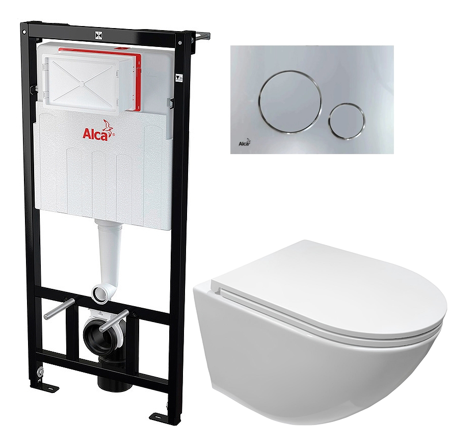 Комплект 3 в 1 инсталляция AlcaPlast + Унитаз подвесной CeruttiSpa Sella aria CT7183 + кнопка хром