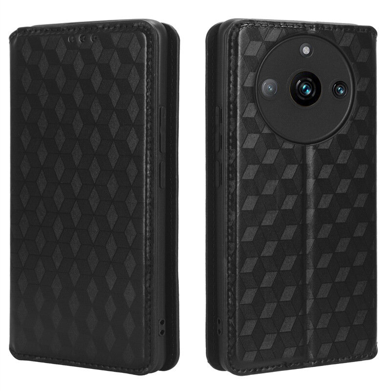 Чехол-книжка MyPads для Realme 11 Pro / 11 Pro Plus из качественной импортной эко-кожи с 3d узором с магнитной крышкой, черный