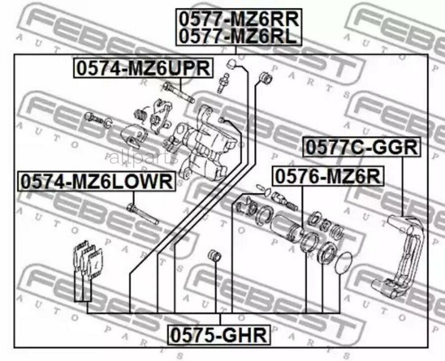 FEBEST 0577C-GGR Скоба заднего тормозного суппорта MAZDA 6 WAGON GY 2002-2005 FEBEST 0577C-GGR