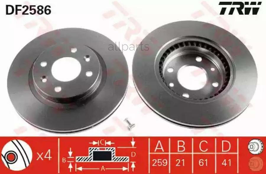TRW DF2586 DF2586 диск тормозной передний!\ Renault Clio/Megane/R19 1.4-1.9TDi 90>