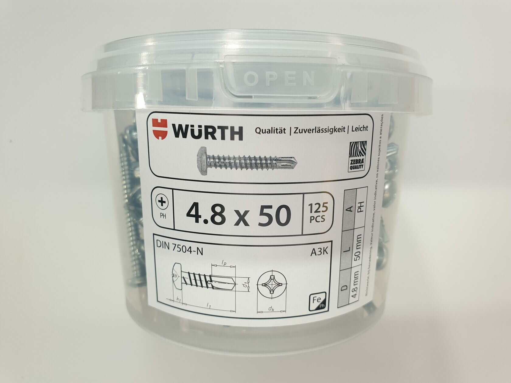 Саморез по металлу DIN 7504-N 4.8x50 PH A3K (125 pcs) WURTH, Германия