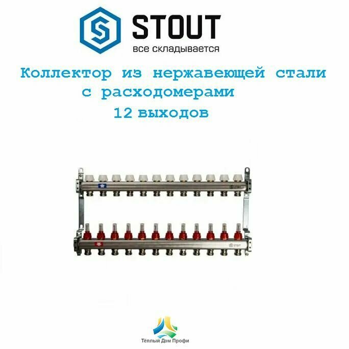 Коллектор STOUT из нержавеющей стали с расходомерами 12 выходов