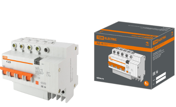 Дифференциальный автомат TDM ELECTRIC АД4 4П 30 мА C 4.5 кА AC 25 А 30 мА