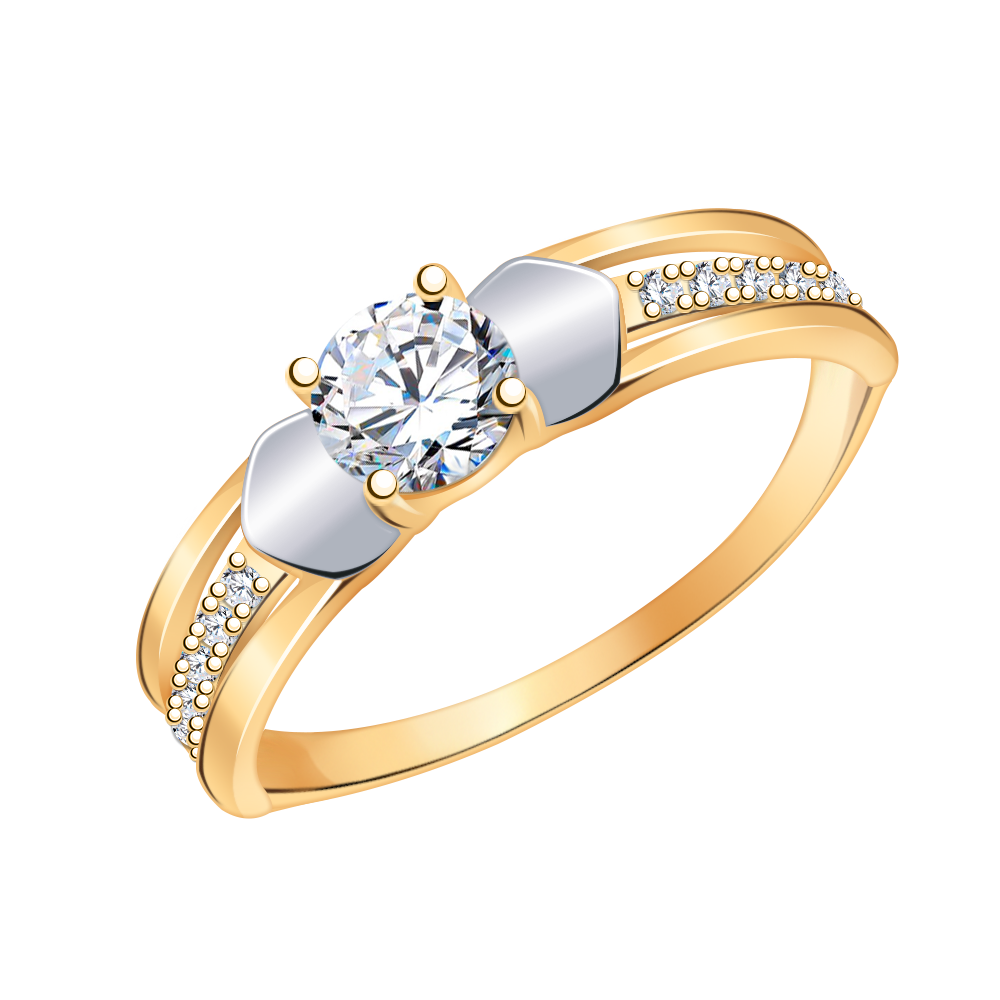 Кольцо, золото, 585 проба, фианит, металл