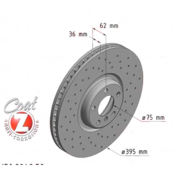 ZIMMERMANN 150.2948.52 диск тормозной sport перед. прав. 395x36 / 62-5x120 \ BMW (БМВ) x5 (e70) 3.0si / 3.0d,