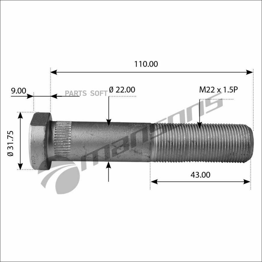 Болт ступицы колеса ! M22x1.5x111 Iveco TurboStar/Tech/Trakker/Cursor Mansons арт. 033790205