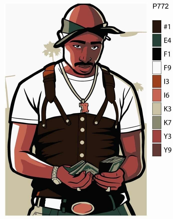 Детская картина по номерам P772 "Игра GTA (ГТА). 2Pac" 20x30