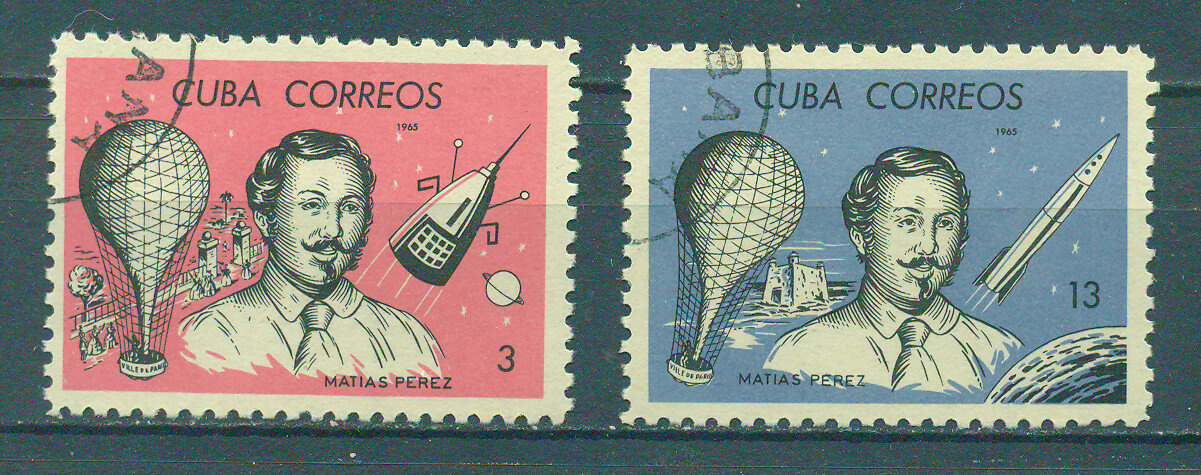 Почтовые марки Куба 1965г. "Матиас Перес Память" Космос, Воздушные шары, Исследователи и мореплаватели, Космические корабли U
