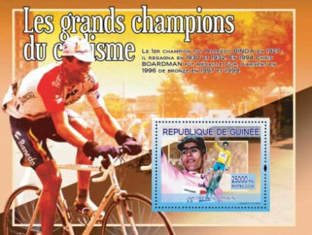 Почтовые марки Гвинея 2008г. "Спорт - Чемпионы по велоспорту" Велогонки, Велосипеды MNH