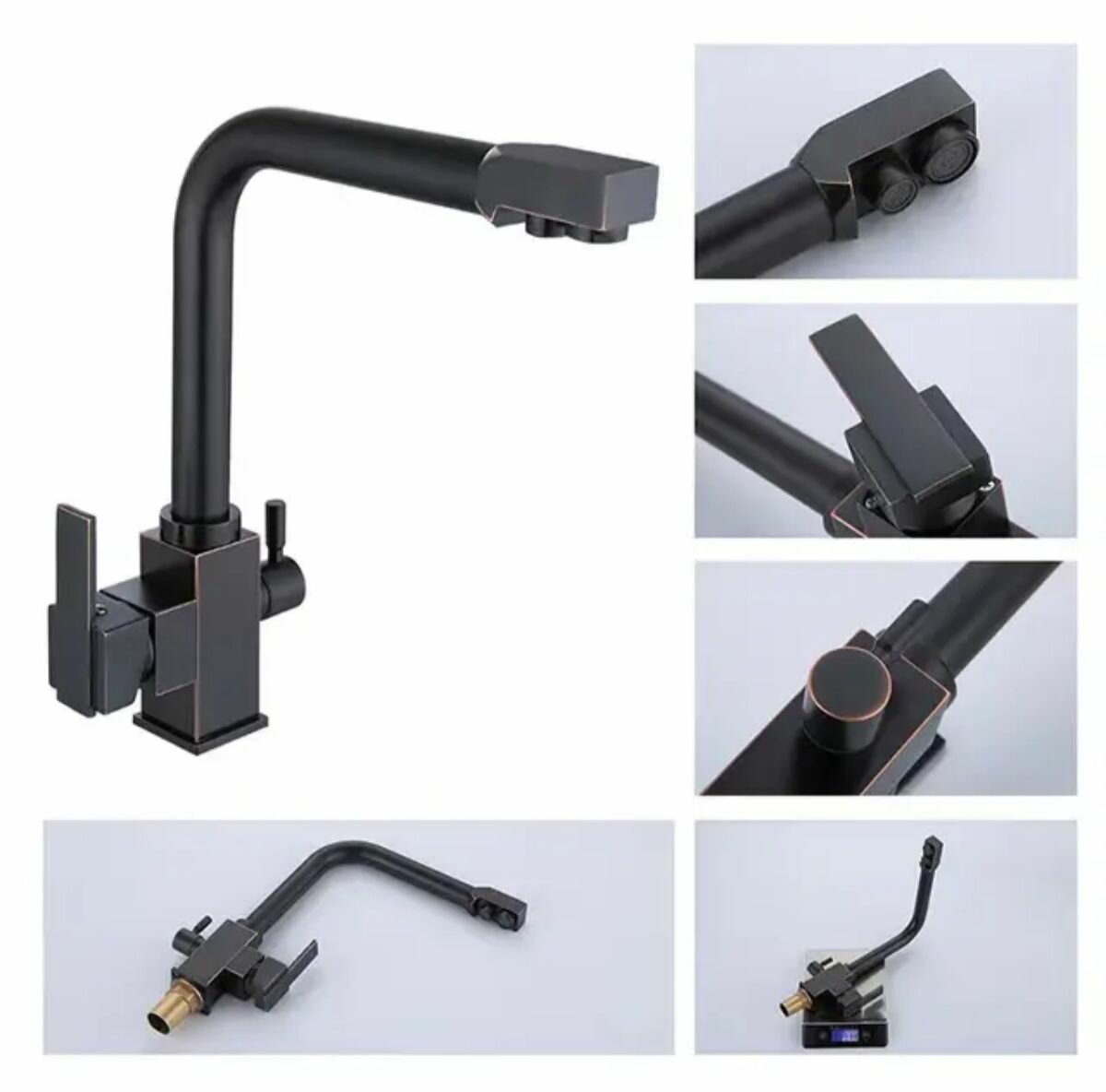 Смеситель для кухни/ 2в1 с выходом для фильтрованной воды/латунь/черный матовый