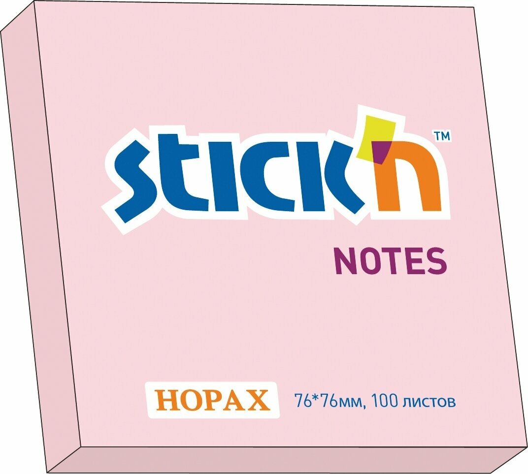 Бумага для заметок с клеевым краем STICK'N HOPAX, 76*76 мм, розовый, 100 л (в упаковке 12 блоков)