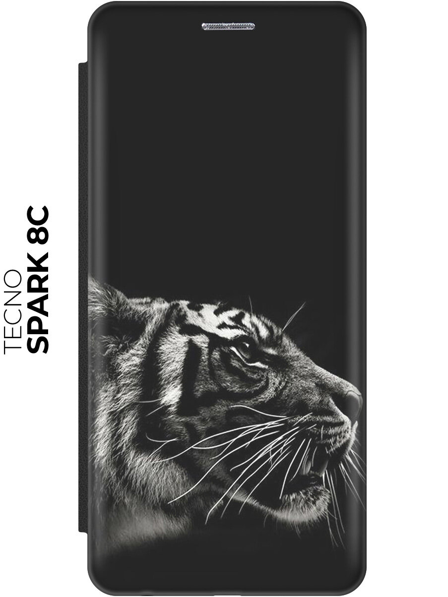 Чехол-книжка на Tecno Spark 8C / Go 2022 / Техно Спарк 8С / Го 2022 с рисунком "Профиль тигра в темноте" черный