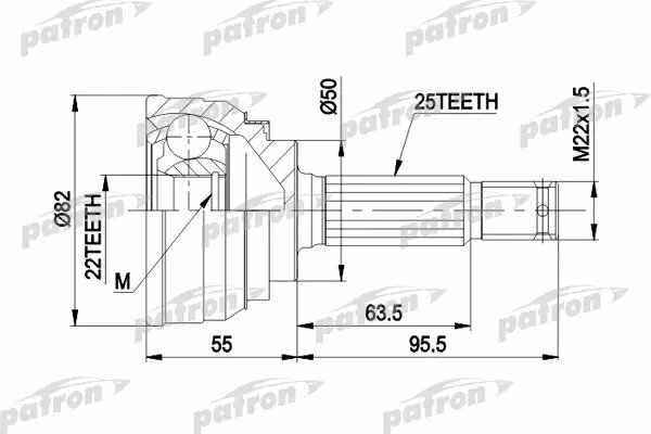 Шрус Наружн К-Кт Mitsubishi Colt 78-05/92, Galant 1.6 06/84-12/87, Lancer 78-05/92, Hyundai Lantra PATRON арт. PCV1026