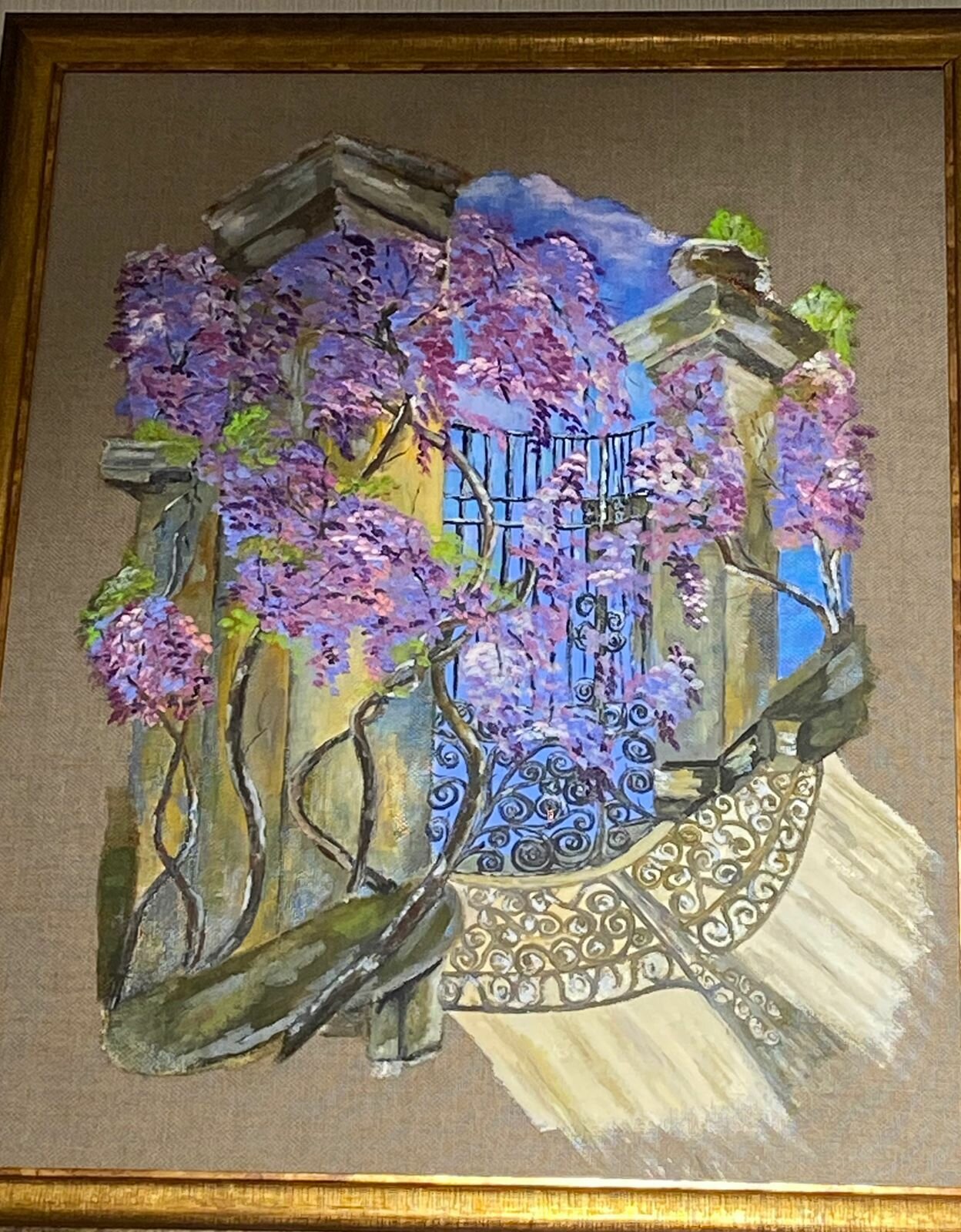 Картина в раме. Миляева Нина "Цветение сакуры", негрунтованный холст, масло, 70x90. Авторская живопись.