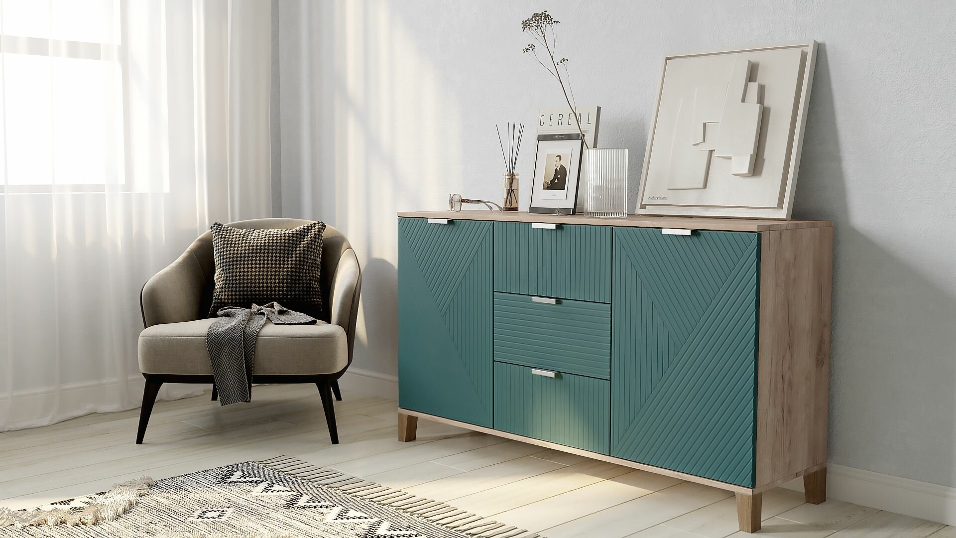 Комод с ящиками и полками для одежды Йорк4 с 3 ящиками 140х40х80