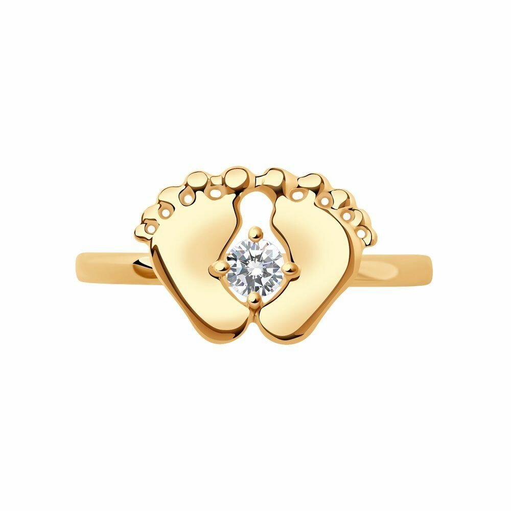 Кольцо Tosya, серебро, 925 проба, золочение, фианит, размер 18