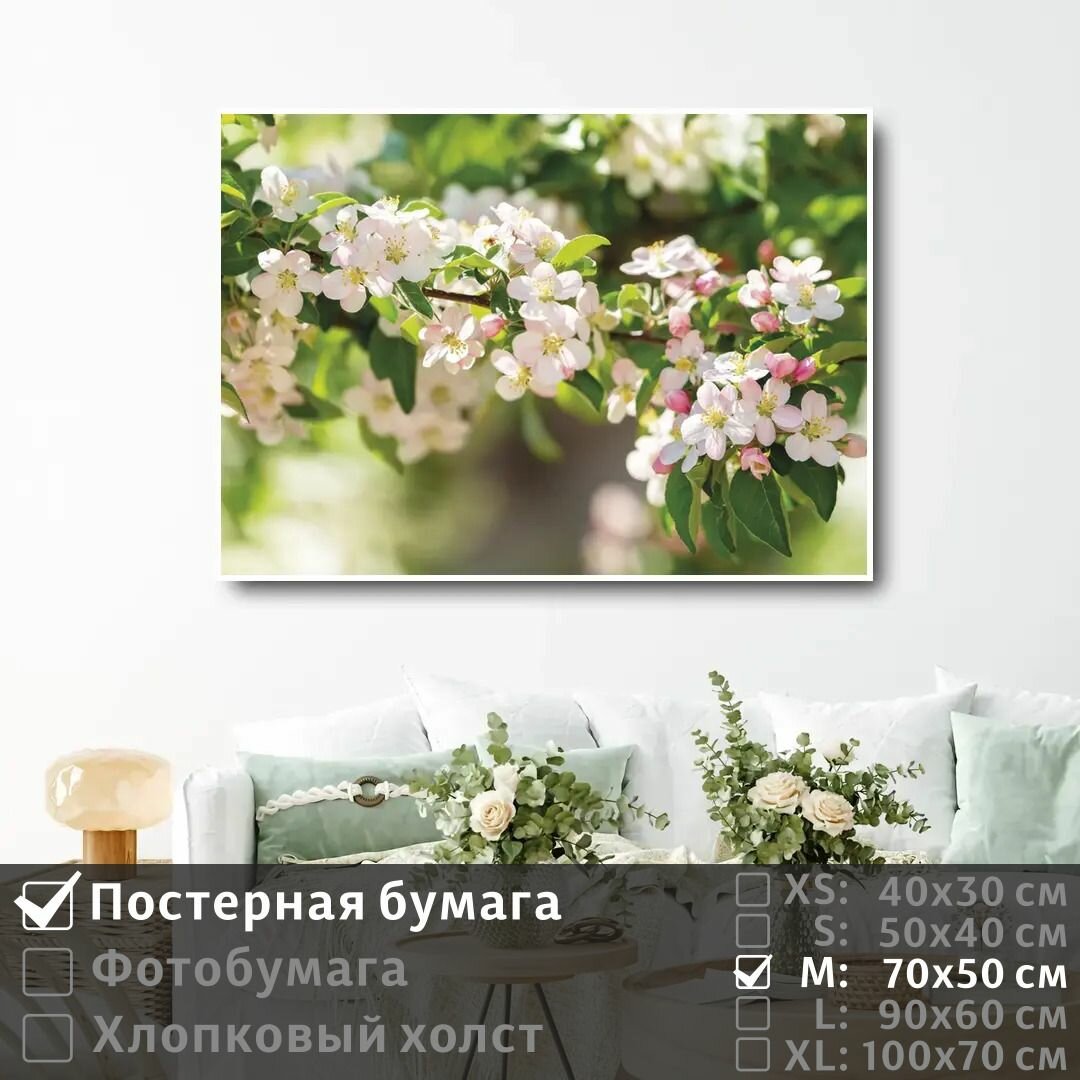 Постер на стену Весенняя Ветка Яблони 70х50 см ПолиЦентр