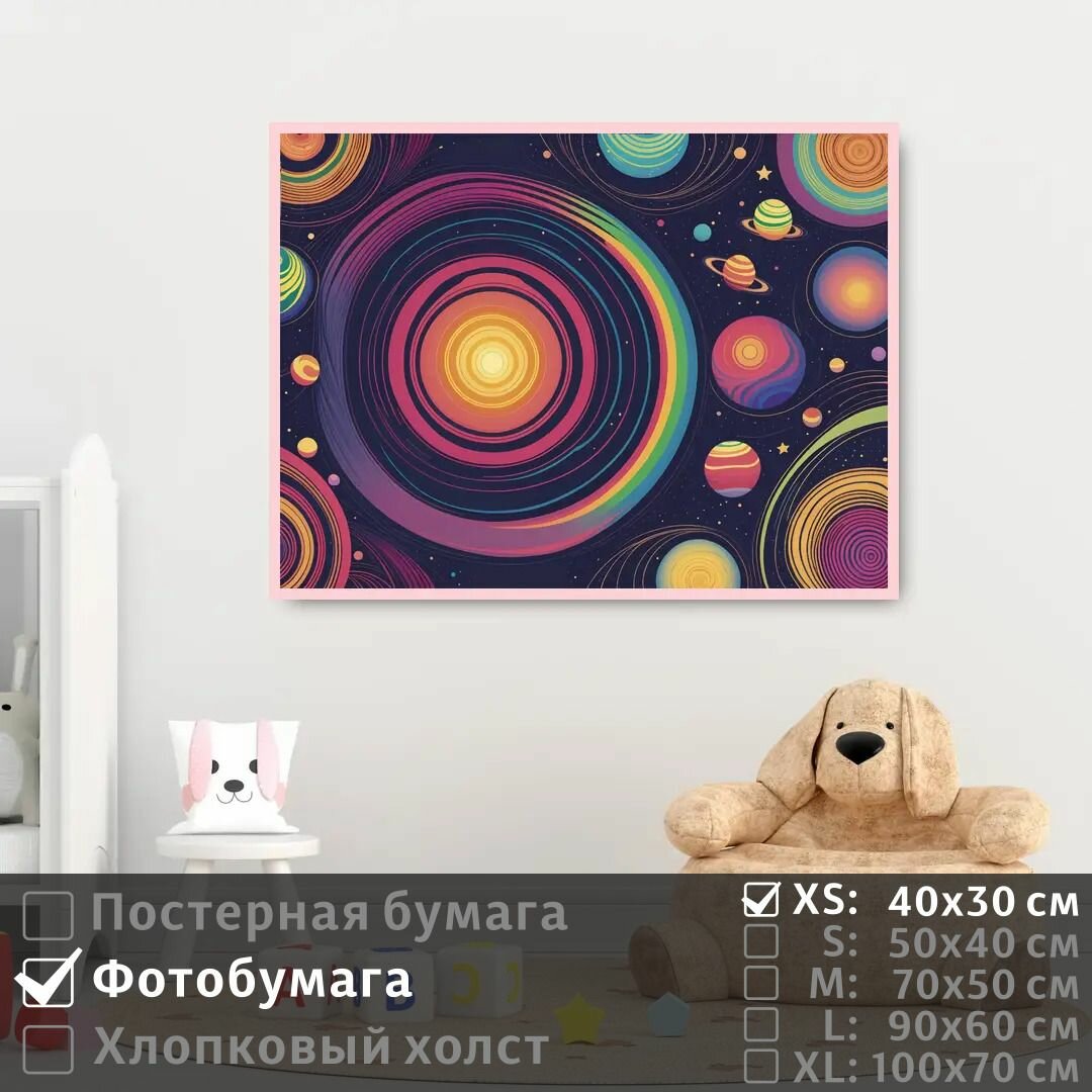 Постер на фотобумаге Космическая Абстракция Красочных Планет 40х30 см ПолиЦентр
