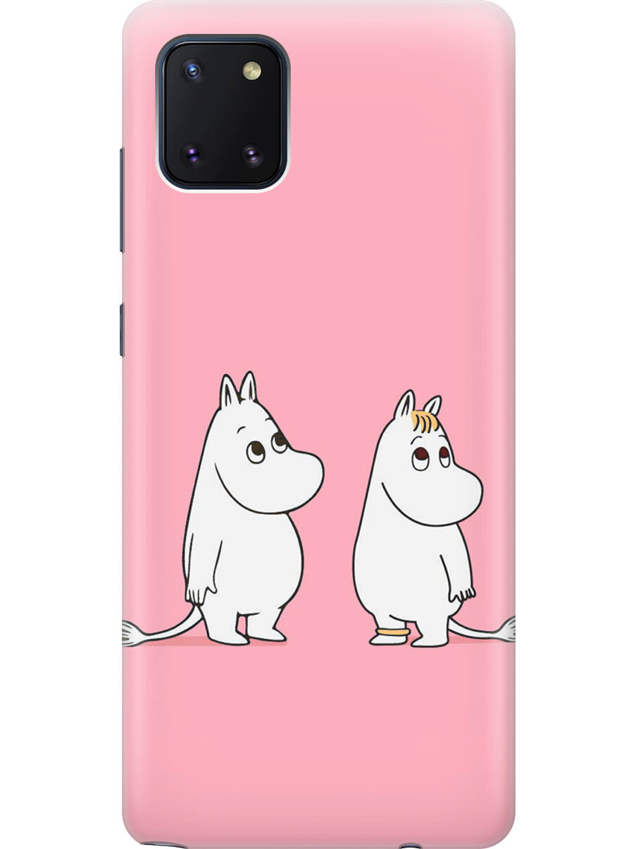 Силиконовый чехол на Samsung Galaxy Note 10 Lite, Самсунг Ноут 10 Лайт с принтом "Муми-тролли на розовом"