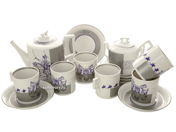 Сервиз чайный форма "Гербовая" рисунок "Гусарский" 6/14, Императорский фарфоровый завод