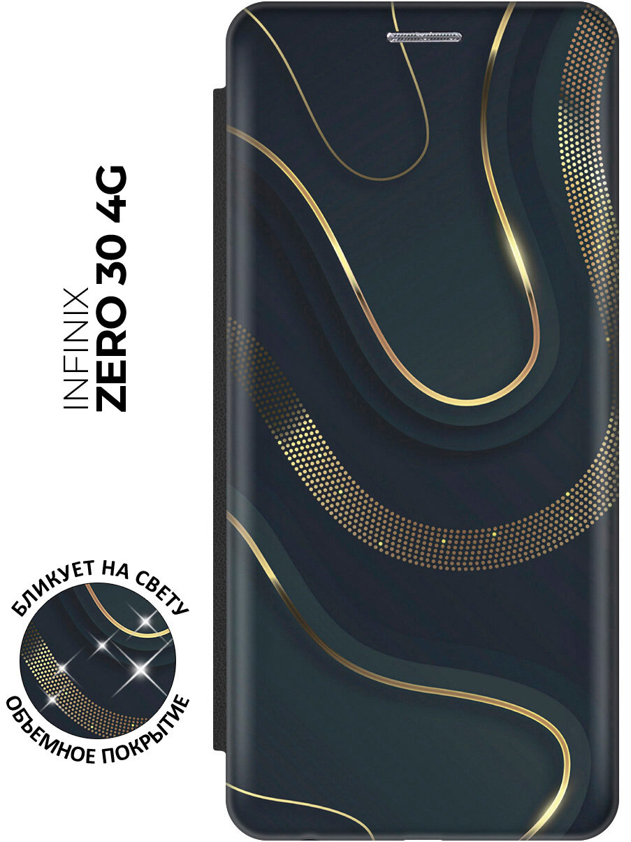 Чехол-книжка на Infinix Zero 30 4G / Инфиникс Зеро 4г с рисунком "Золотистые акценты" черный