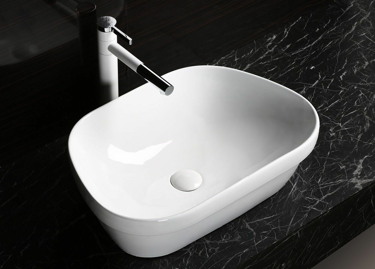 Раковина Ceruttispa CR0023 накладная, белая, трапеция 570х390х150