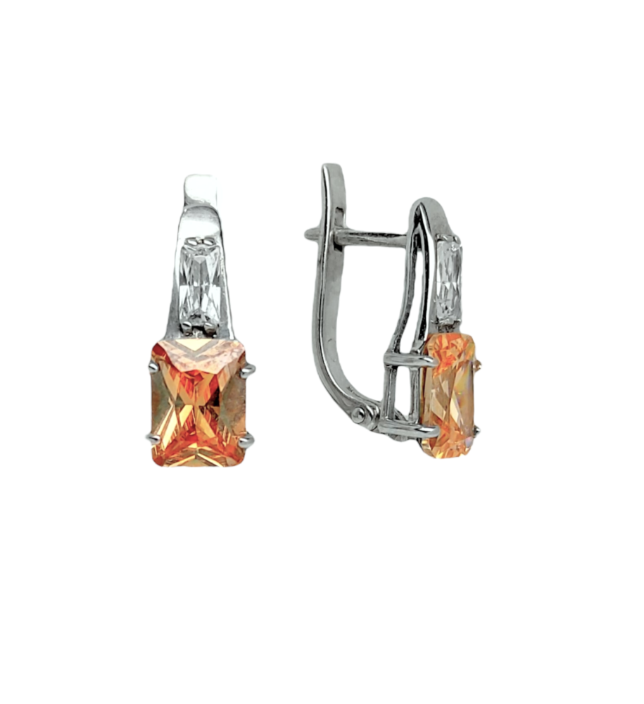 Серьги, серебро, 925 проба, фианит, кварц