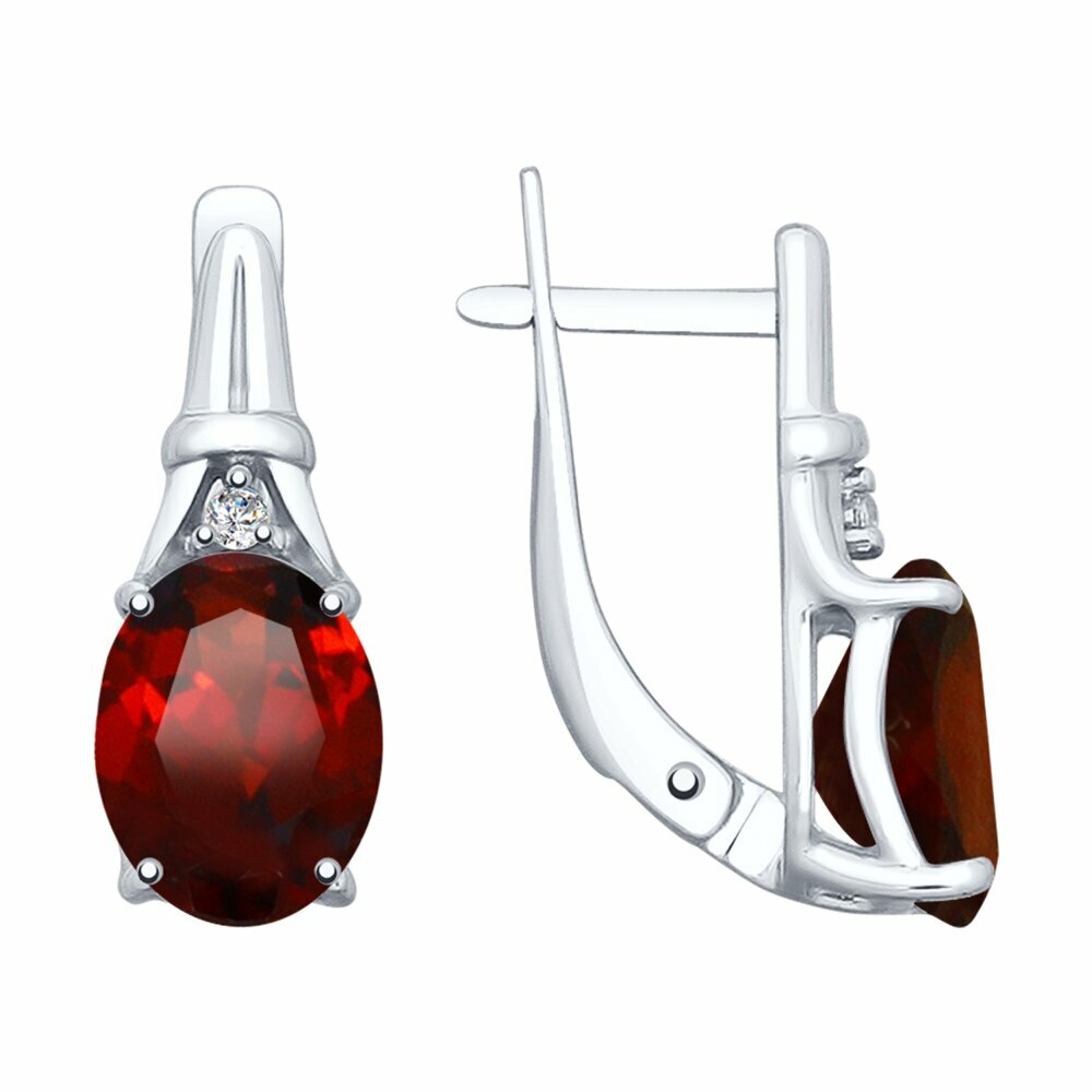 Серьги, серебро, 925 проба, родирование, гранат