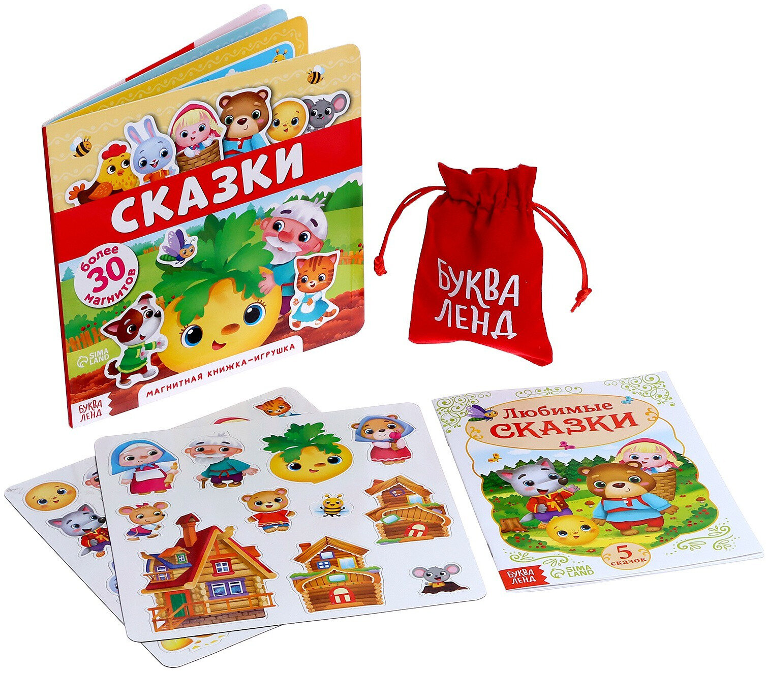 Обучающая магнитная книжка-игрушка "Сказки", 30 магнитов, 8 стр.