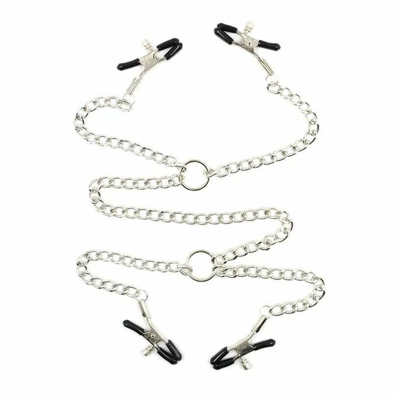 Зажимы для сосков и половых губ на тонкой цепочке, Notabu, аксессуар бдсм, серебристый