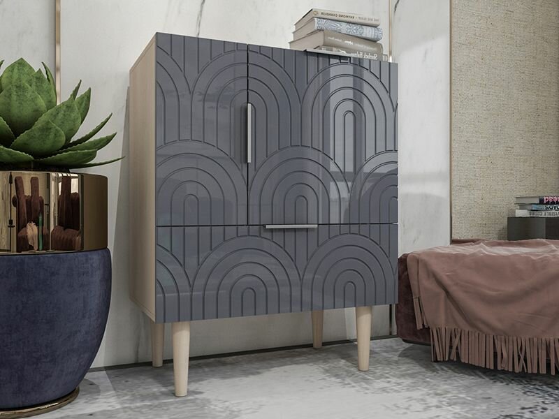 Комод для вещей "Йорк 17" 70х90х40, кремона шампань / графит глянец