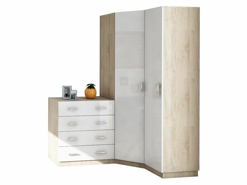 Шкаф угловой для одежды "Меркурий люкс 5" 160/120х210х52, дуб сонома / белый глянец