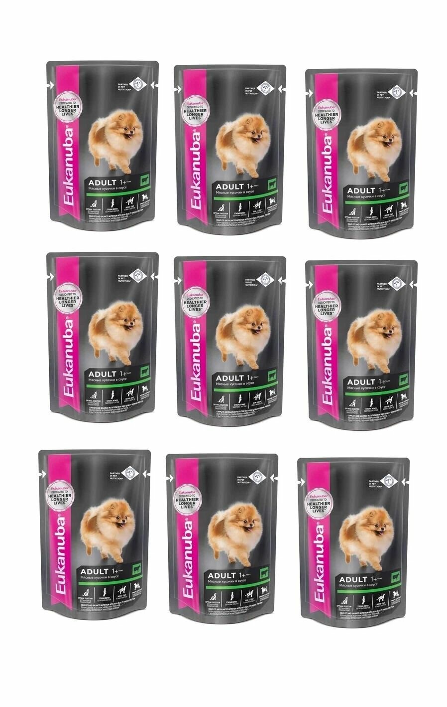 Eukanuba ADULT ALL BREED BEEF пауч влажный корм для взрослых собак всех пород, говядина в соусе, 100 гр, 9 уп