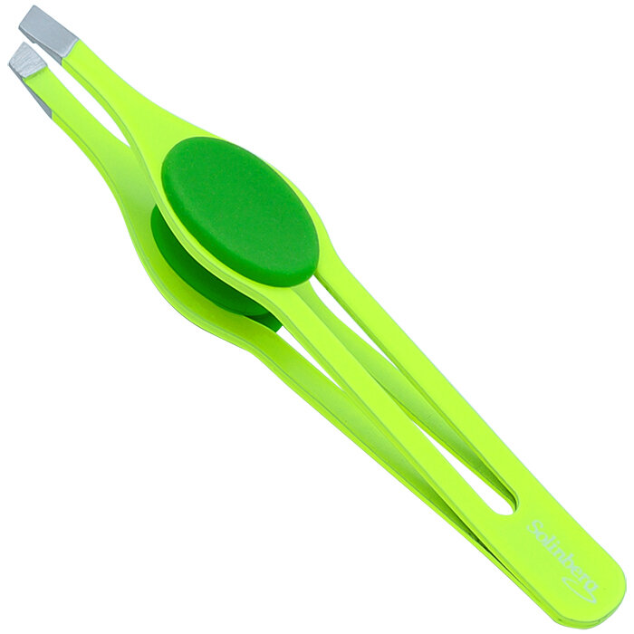 Пинцет для бровей Solinberg S074 зеленый, скошенный