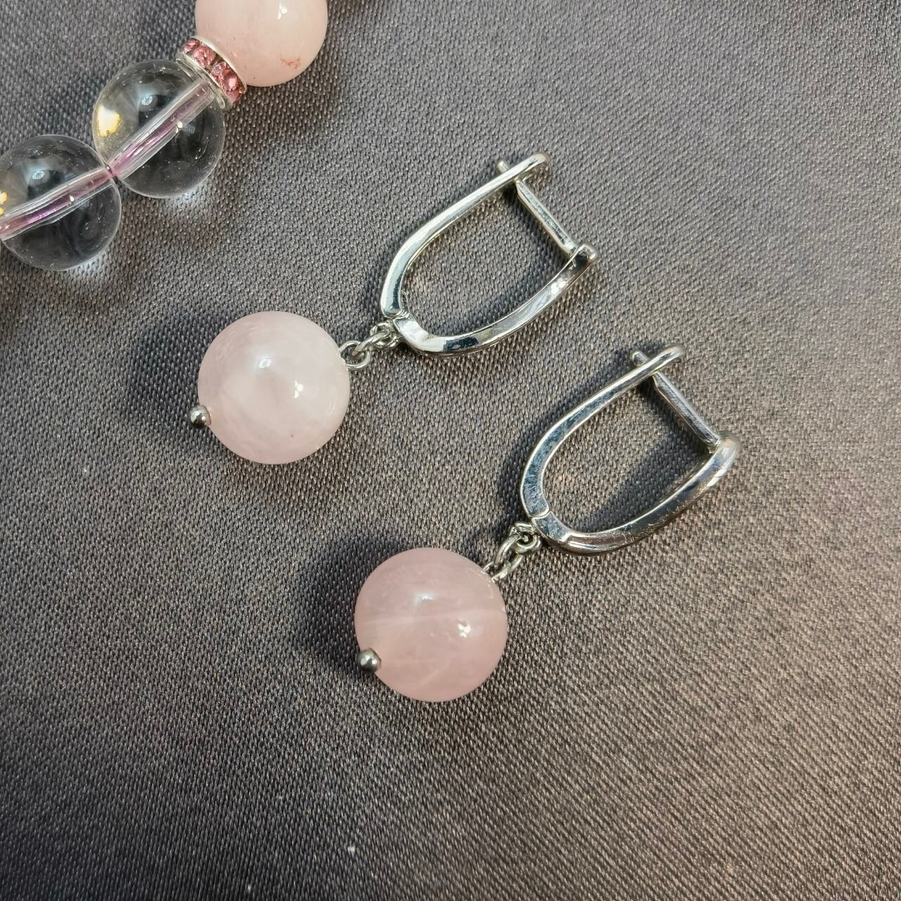 Серьги, розовый кварц