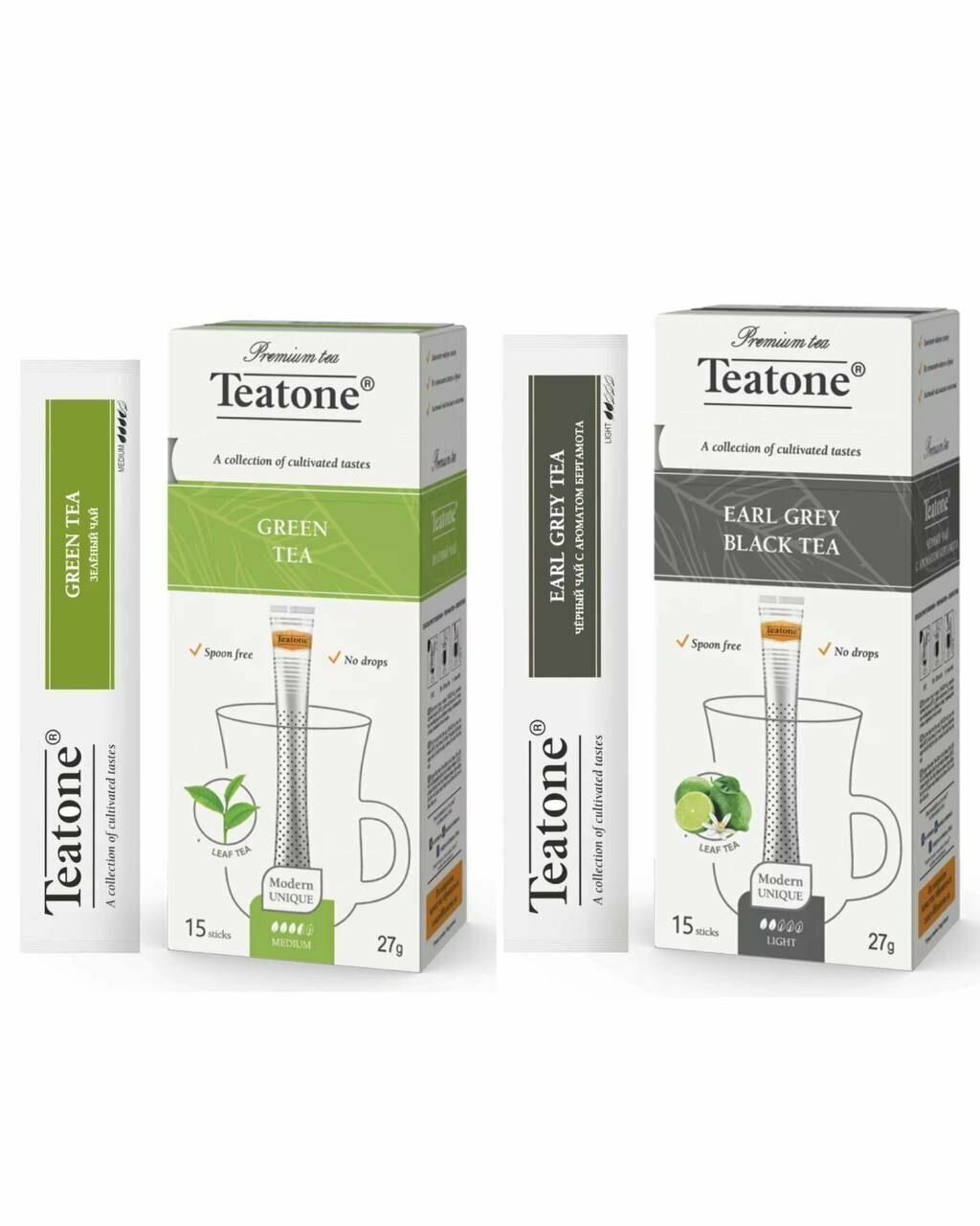 Чай черный с Бергамотом/Зеленый чай Teatone, 2 шт по 15 стиков