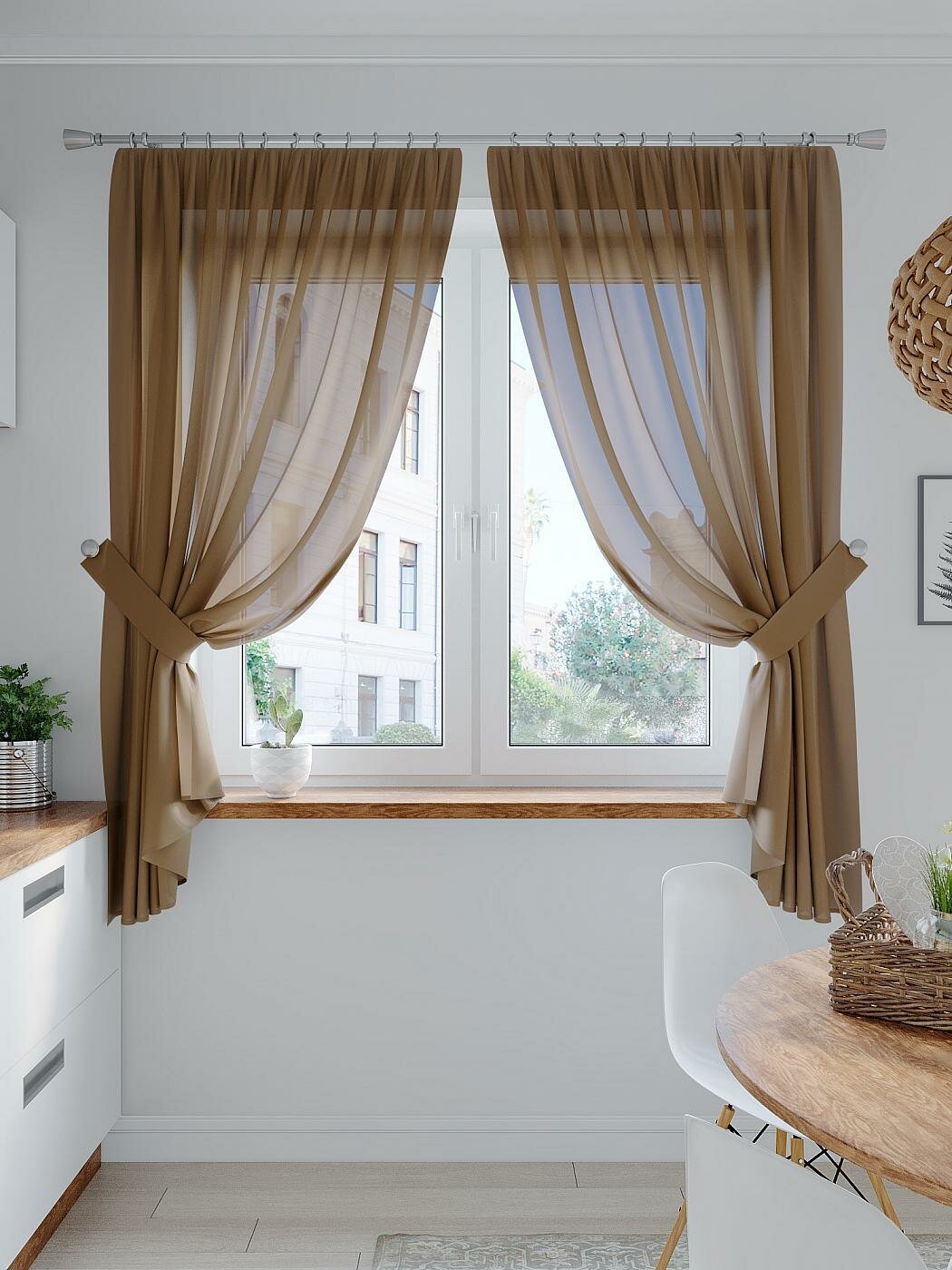 Тюль AT HOME / шторы в комнату 200х145 см / Лирика (коричневый)
