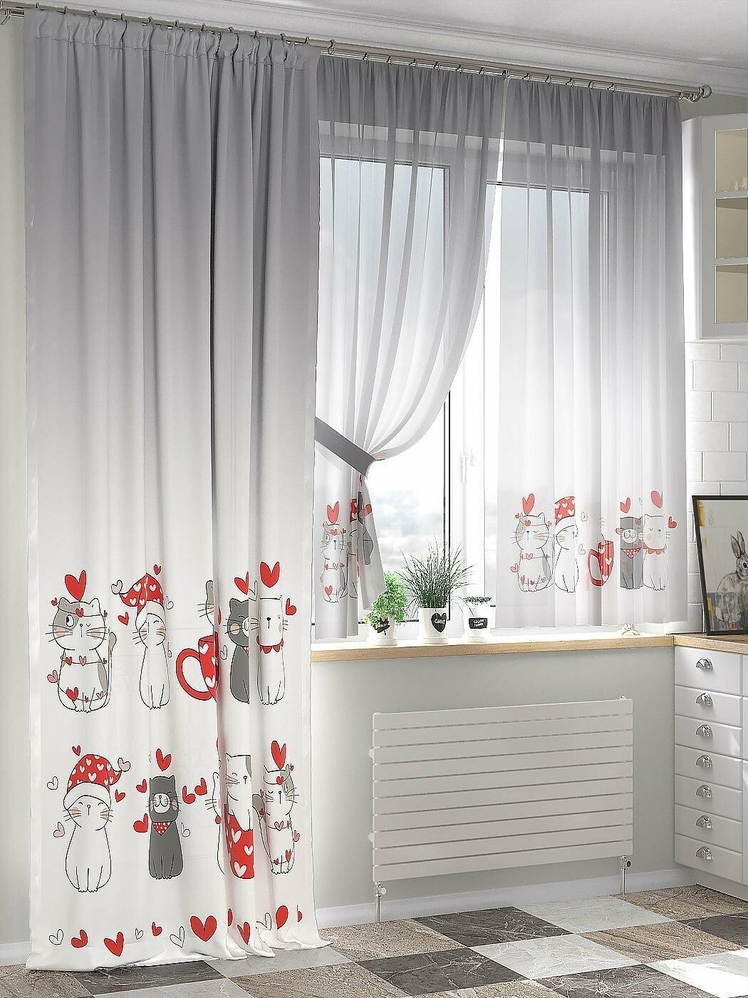 Комплекты штор AT HOME Канвиалс высота 240 см, ширина 150 см, крепление - шторная лента, Белый