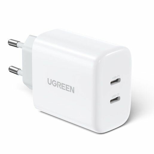 Зарядное устройство UGREEN CD243 (10343) USB-C+USB-C PD Fast Charger 40W EU. Цвет: белый.