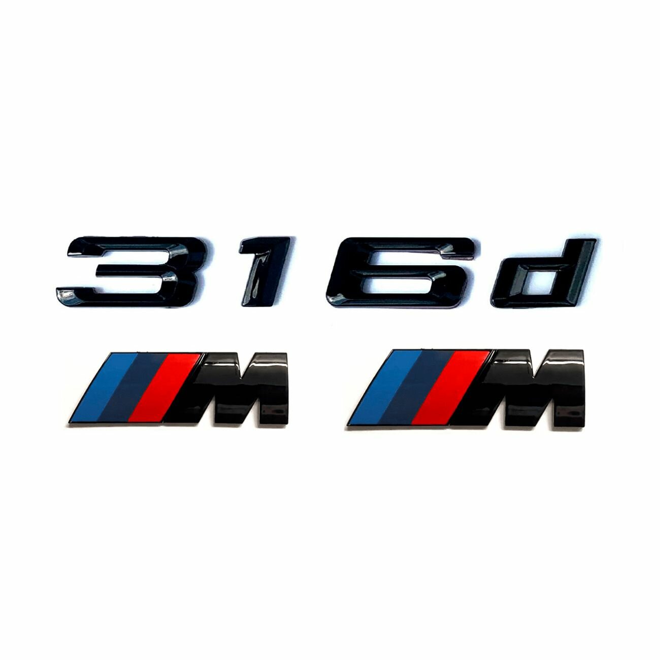 Комплект: шильдик на багажник 316 d для BMW 3 ей серии + 2 эмблемы на крыло M-performance черный глянец