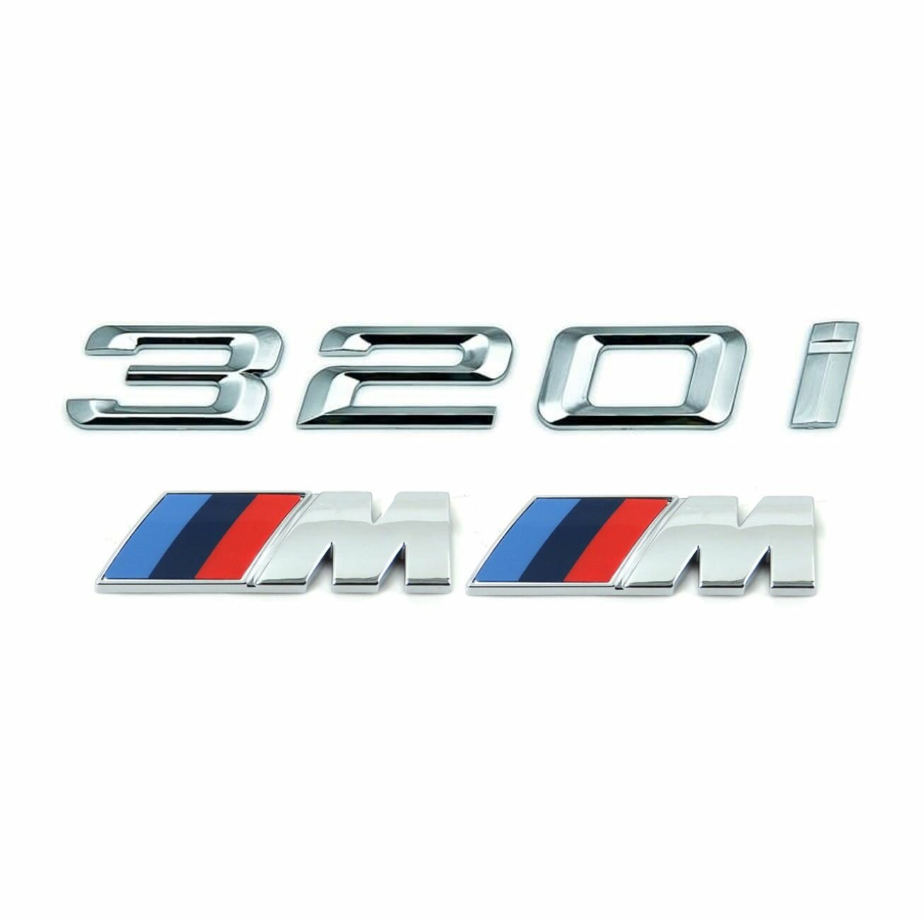 Комплект: шильдик на багажник длям BMW 320i + 2 эмблемы на крыло M-performance хром