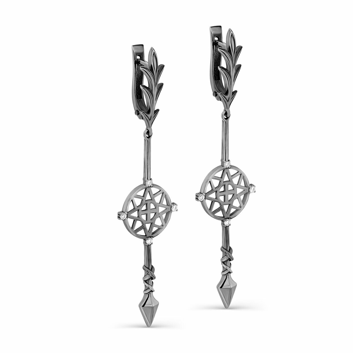 Серьги с подвесками, серебро, 925 проба, родирование, фианит