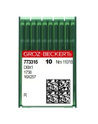 Иглы Groz Beckert (прямострочка) №110/18 1пл. х10игл. DB-тонкая колба 773315