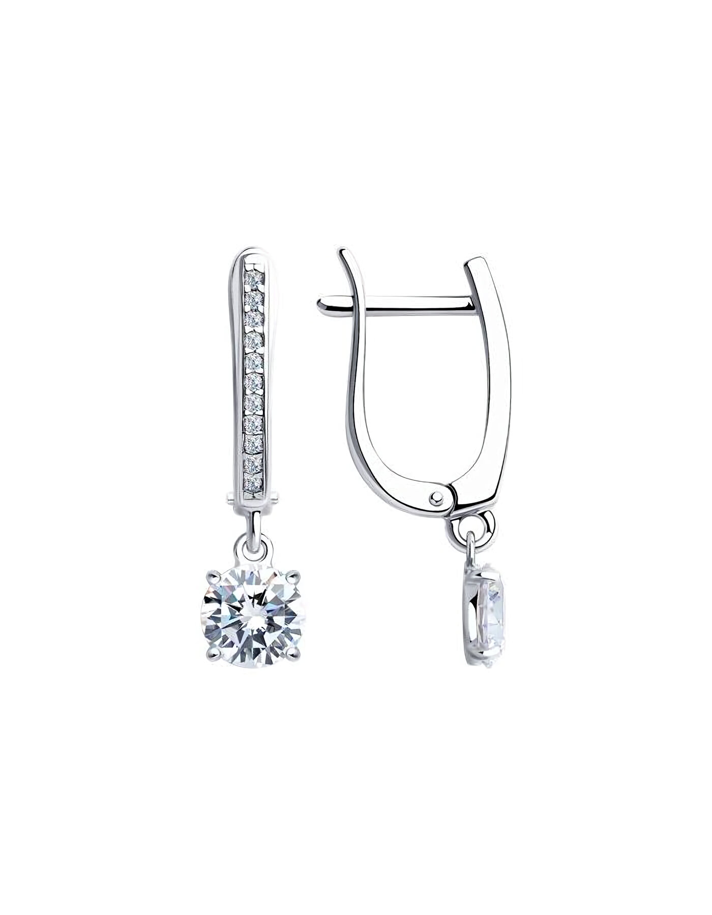 Серьги, серебро, 925 проба, родирование, фианит