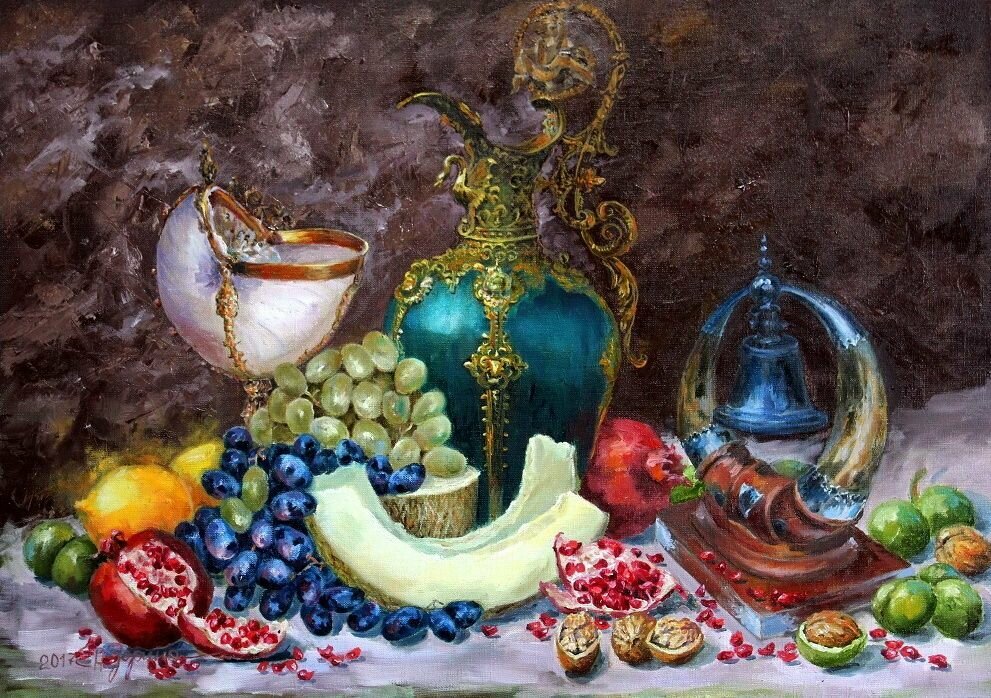 Картина. Вино, фрукты 50х70 см, х/м рама художник Елена Зорина. Авторская работа. Подарок на ДР, юбилей, новоселье.