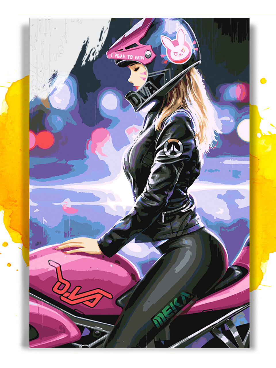 Картина по номерам на холсте Overwatch - D VA На мотоцикле, 40 х 60 см