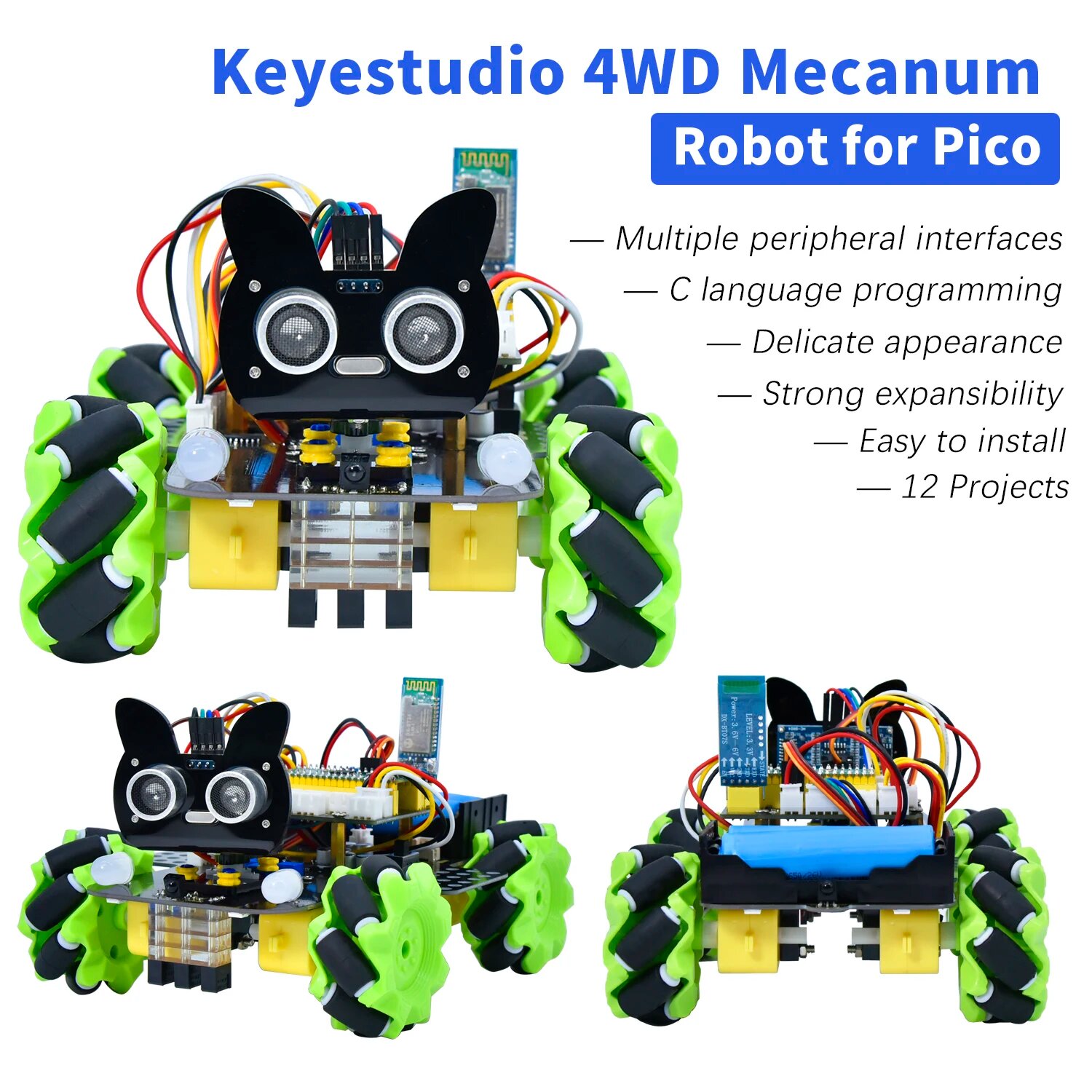 Keyestudio 4WD Raspberry Pi Pico Robot Car Mecanum Robot Kit для Raspberry Pi Pico Robot STEM Поддержка программирования Python и Arduino