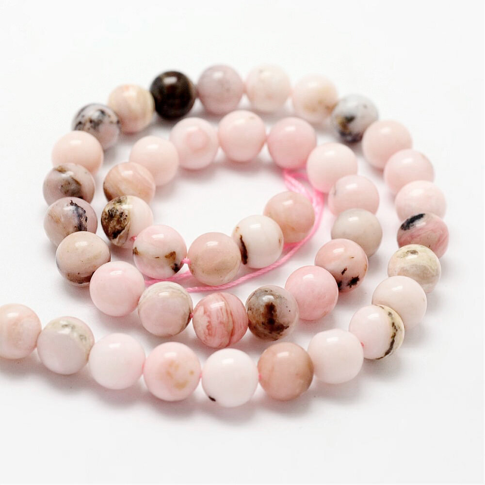 Бусины каменные, опал, розовый, 8мм, 23 шт, низка