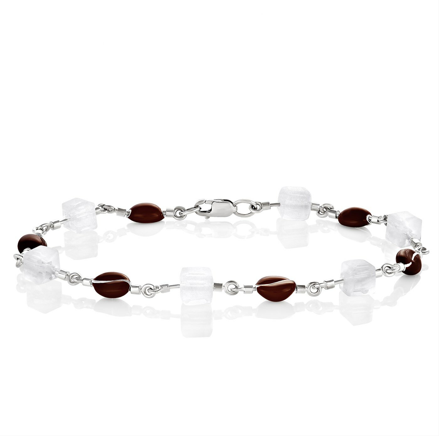 Браслет-цепочка, серебро, 925 проба, родирование, фианит